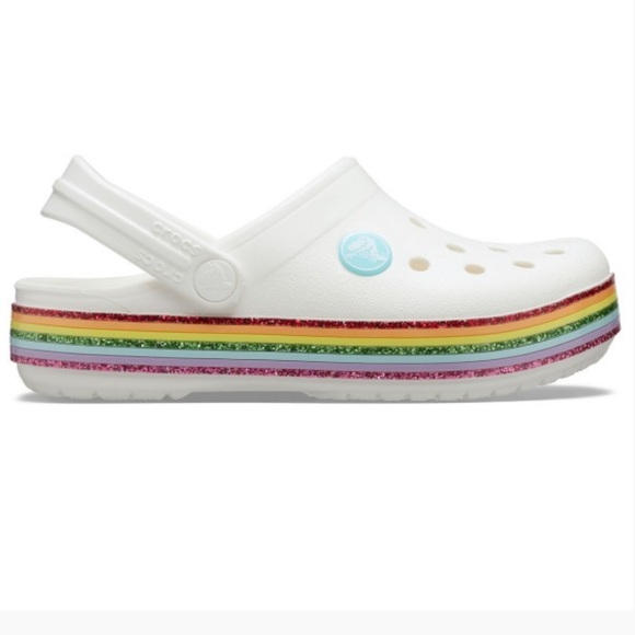 CROCS | Shoes | Crocs Crocband Rainbow Glitter Kids Clogs White | Poshmark